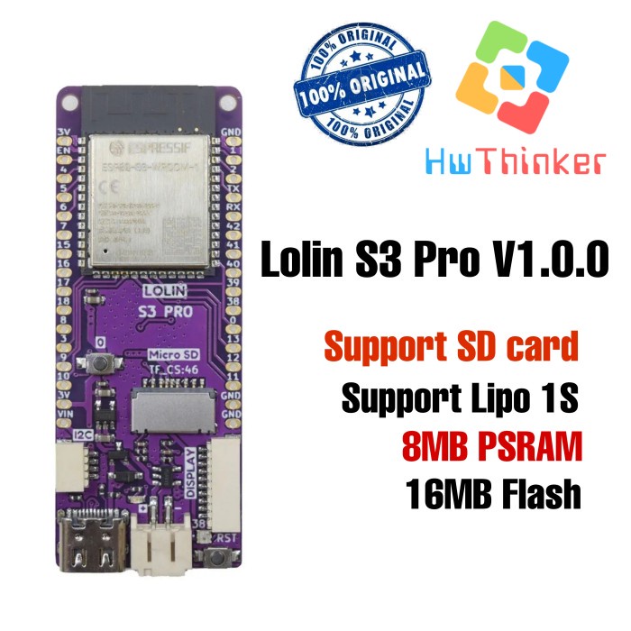 Jual Lolin S3 Pro V1.0.0 WIFI BLE IOT Board ESP32-S3 16MB FLASH 8M ...