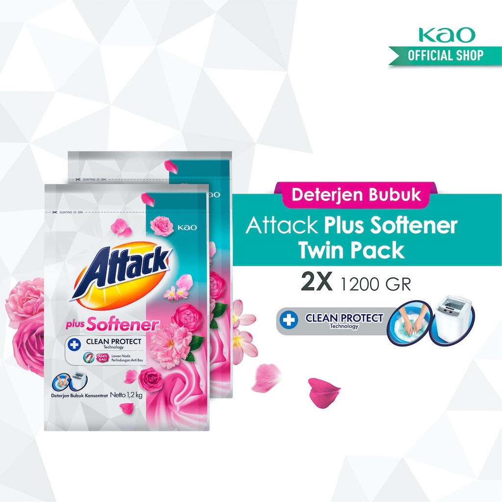 Jual Attack Plus Softener Deterjen Bubuk Semua Mesin Cuci 1200 gr Twin Pack | Shopee Indonesia