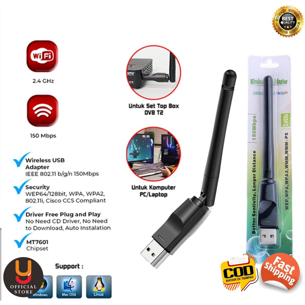 Jual USB Wifi Wi-Fi Wireless Network Adapter Adaptor Dongle 150 Mbps dengan Antena 5dbi 2,4 Ghz ...