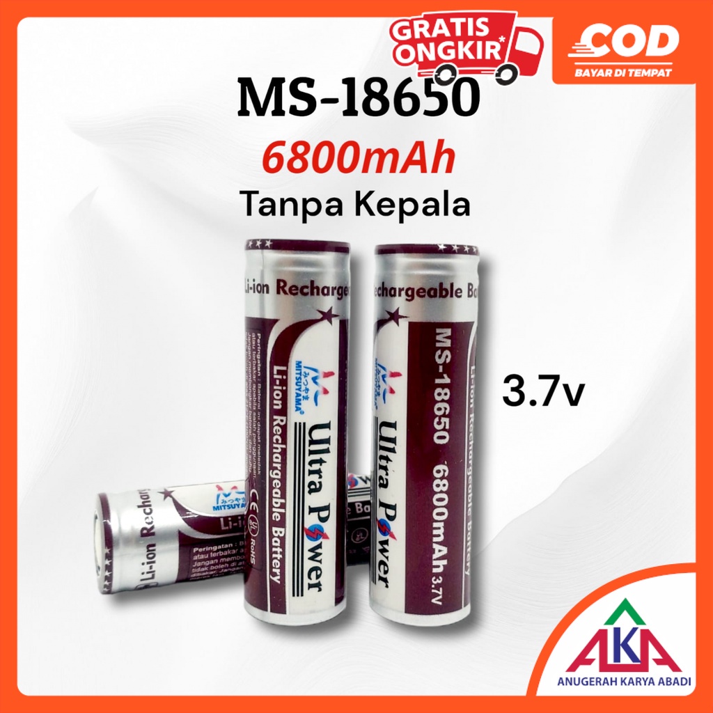 Jual Baterai Cas 18650 MITSUYAMA MS-18650 6800 mAh FLAT / RATA Rechargeable Battery | Shopee ...