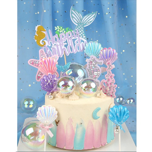 Jual Topper Cake Desain Mermaid Rumput Laut Ikan Hiu Ekor Peti Harta ...