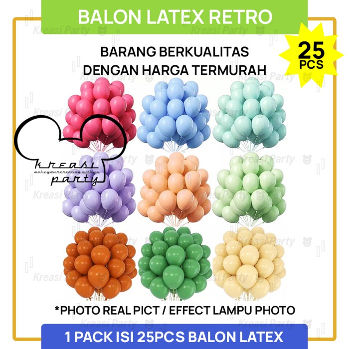 Jual Balon Latex Retro 1 Pack isi 25 pack/ Balon Latex Vintage / Balon ...