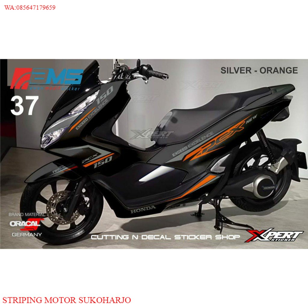 Jual (PREMIUM) STICKER HONDA PCX 150 WARNA SILVER-ORANGE DESAIN 2023 ...