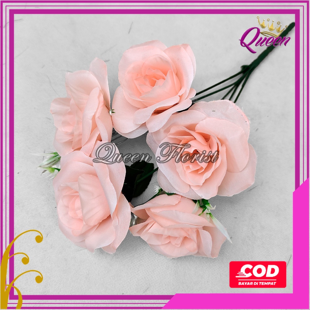 Jual Bunga Mawar Rose Sj Cabang 5 Bahan Kain Dan Plastik - rose jepang ...