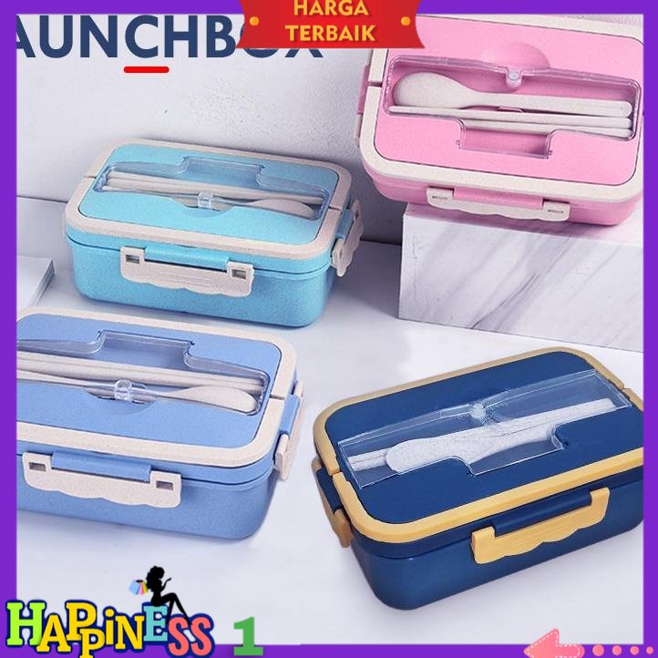 Jual Kotak Bekal Makan 3 sekat Bahan Jerami / LUNCH BOX SET FREE SENDOK gsf | Shopee Indonesia