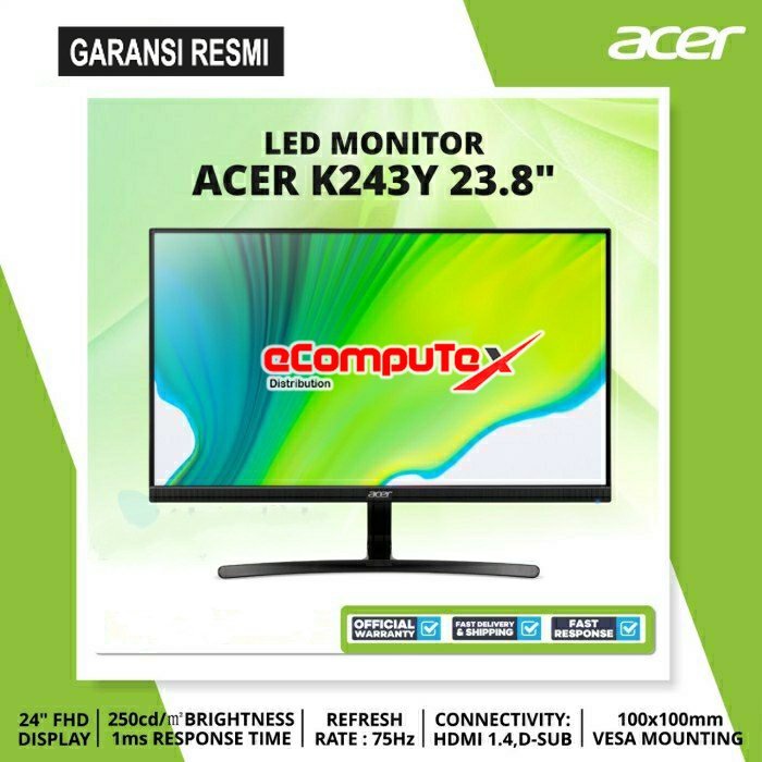 Jual MONITOR LED ACER K243Y 24" INCH WIDE 60Hz INPUT SIGNAL VGA+HDMI ...