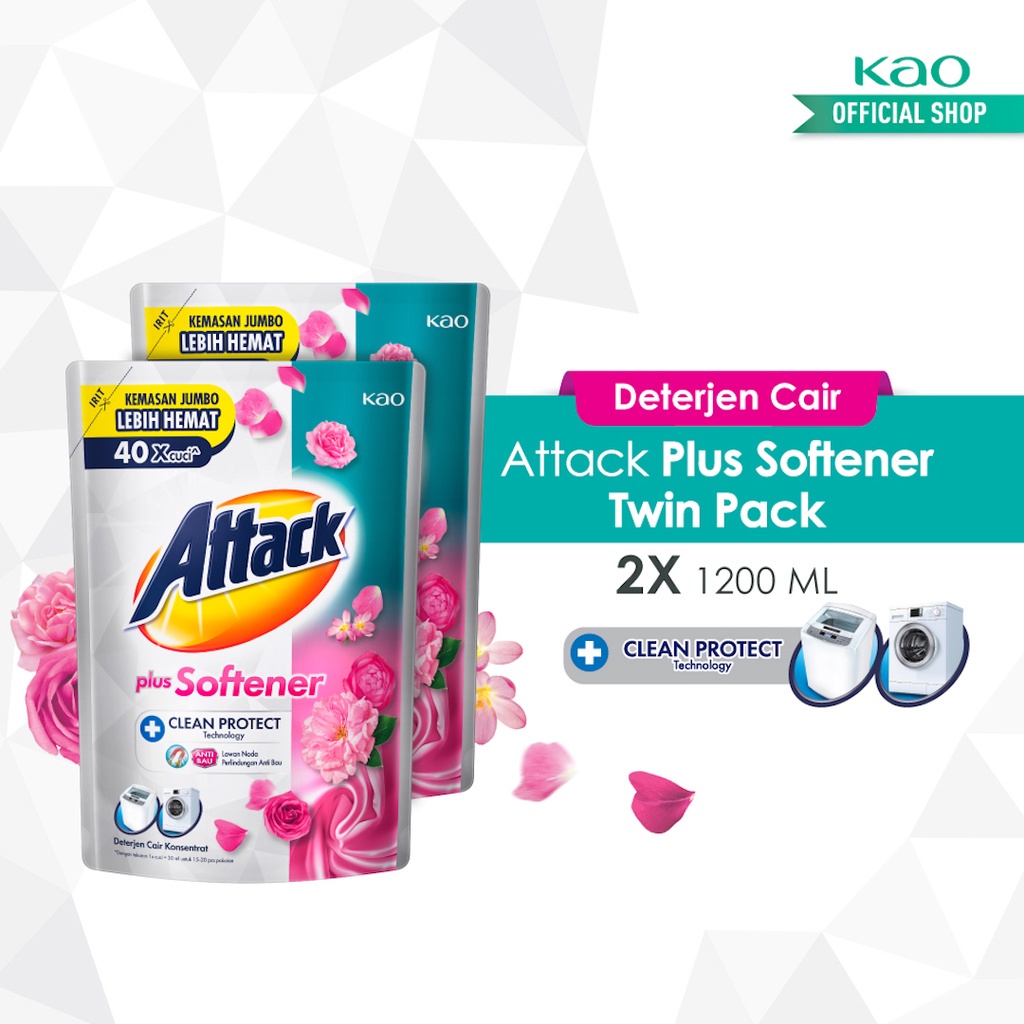 Jual Attack Plus Softener Deterjen Cair Semua Mesin Cuci 1200 mL Twin Pack | Shopee Indonesia