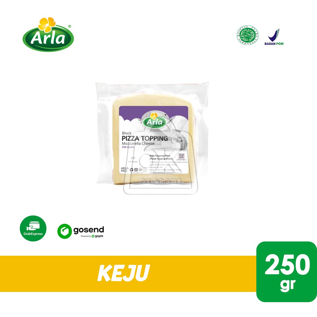 Jual Arla Pizza Topping Cheese Block / Mozzarella 250gr (KHUSUS INSTANT ...