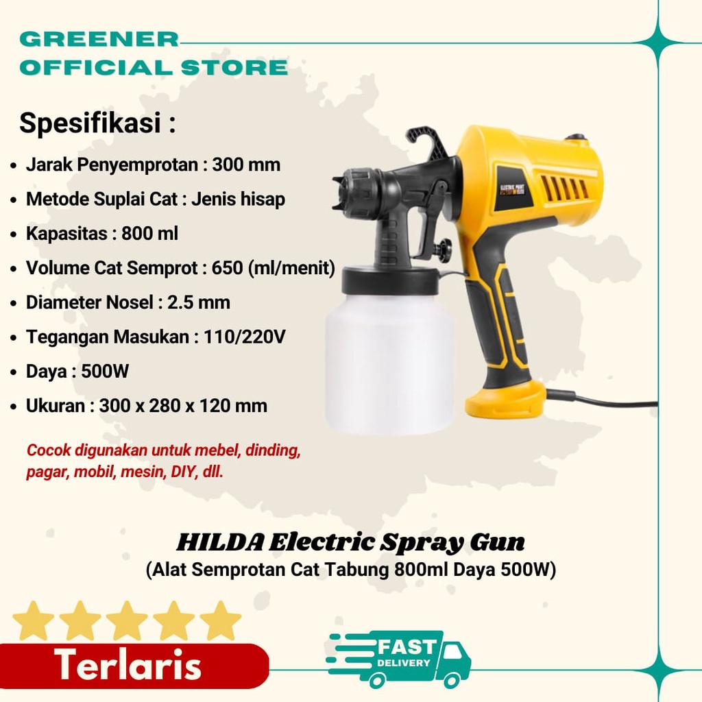 Jual HILDA Electric Spray Gun Alat Semprotan Cat Tabung 800ml Daya 500W ...