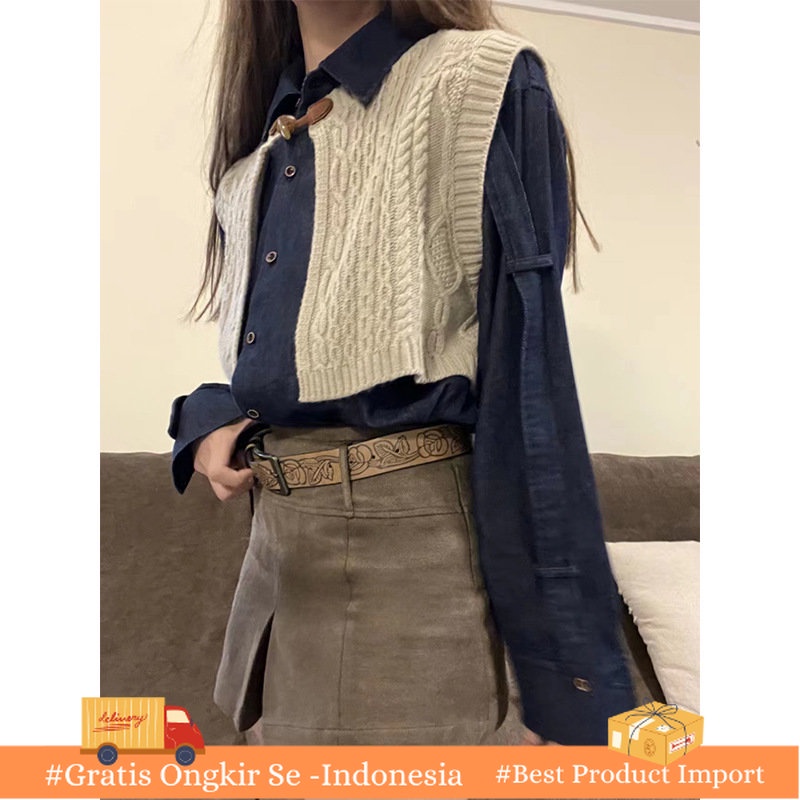 Jual Vest Korea Soolrok Unyun Satu Tanduk Tombol Rajutan Perban Gaun ...