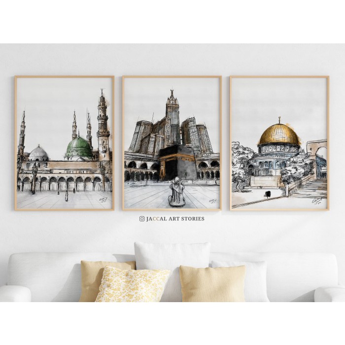 Jual COD 1 set 3 Lukisan Islami - Kabah al Aqsa Masjid Nabawi - Islamic ...