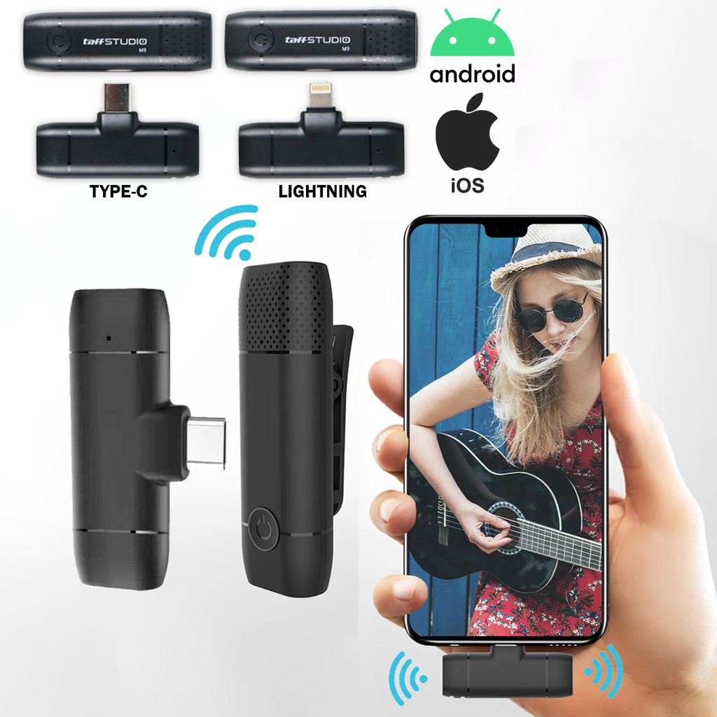 Jual TaffSTUDIO Microphone M9 Clip On Wireless Tipe C / Lightning ...