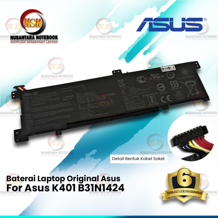 Jual Baterai Original Laptop Asus K401 B31N1424 7.2V 30Wh | Shopee ...
