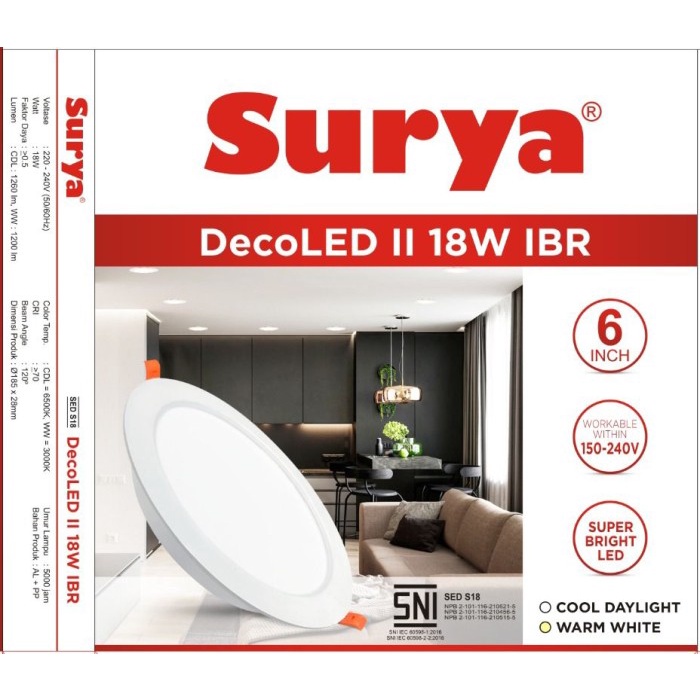 Jual Surya Lampu LED Downlight Decoled III IBR 3 5 9 15 18 Watt Inbow ...