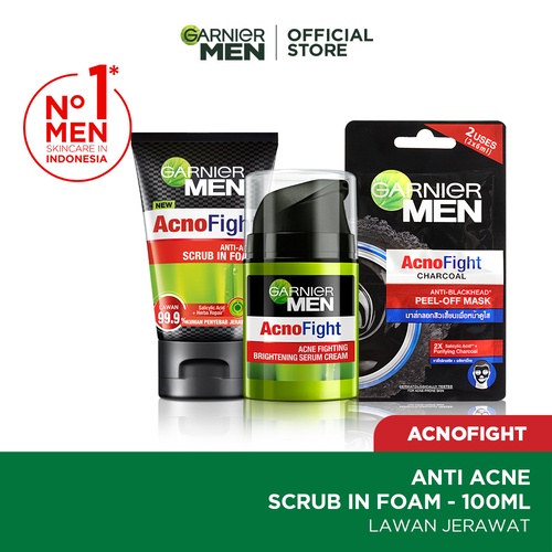 Jual Garnier Men Anti-Acne Kit! Acno Fight Scrub In Foam 100ml + Acne ...