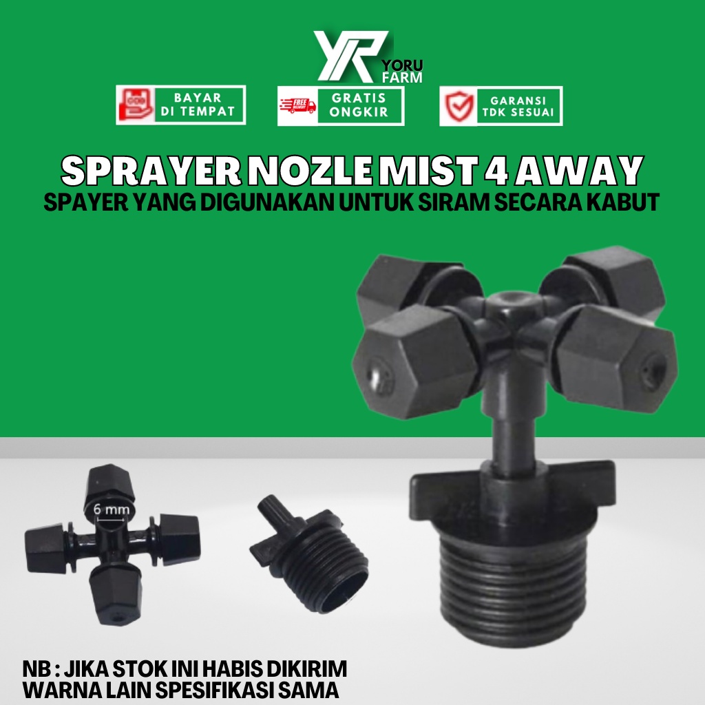 Jual SPRINKLER SPRAYER HEAD 4 WAY MIST NOZZLE MISTI + Fitting Drat ...