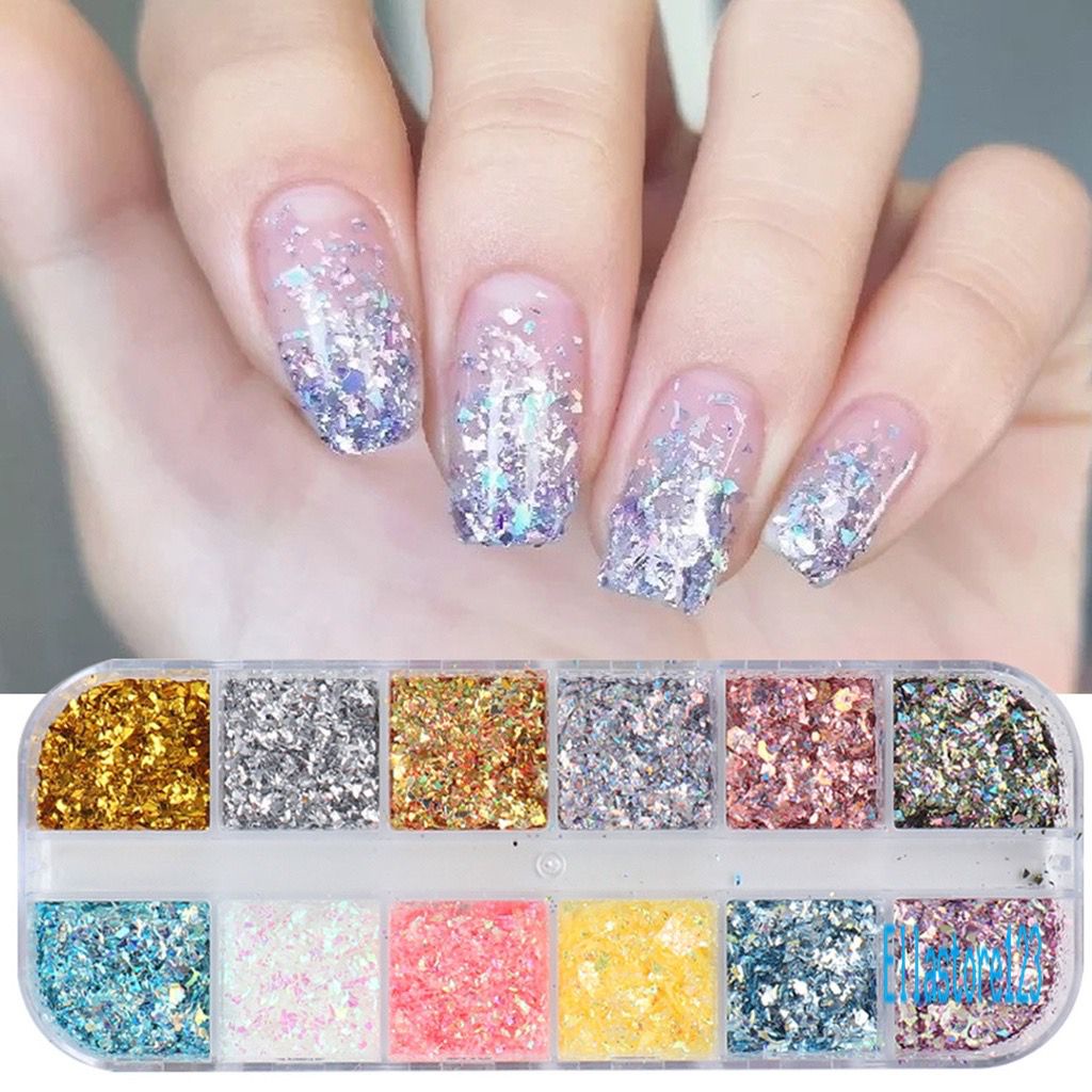 Jual 12Pcs Glitter Symphony Opal Nail Mermaid Glitter / Glitter Mix Super Shiny Dekorasi Hiasan ...