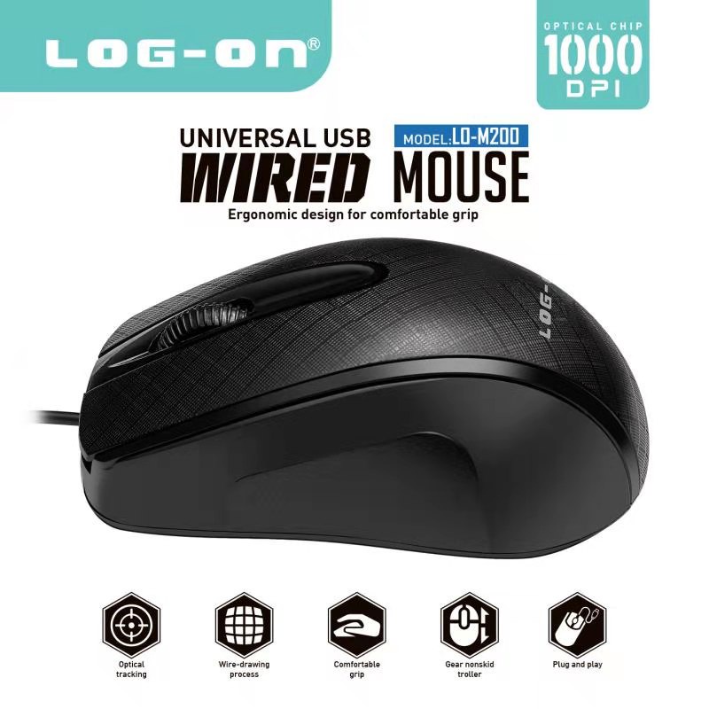 Jual MOUSE LOG ON LO-M200 OPTICAL KABEL 1000DPI MOUSE KABEL MOUSE WIRED ...