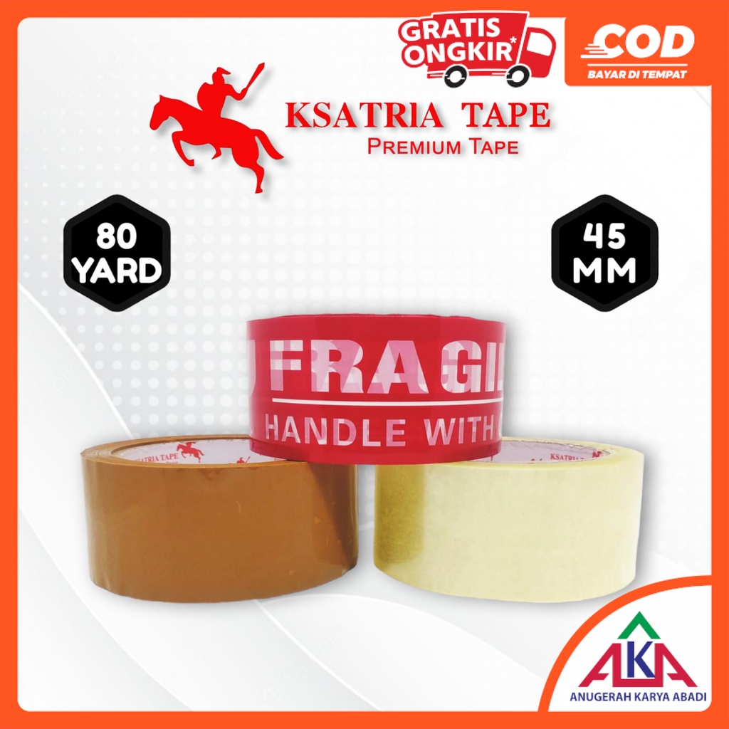 Jual Lakban KSATRIA Premium Tape 45mm Bening / Coklat / Fragile 80 Yard | Shopee Indonesia