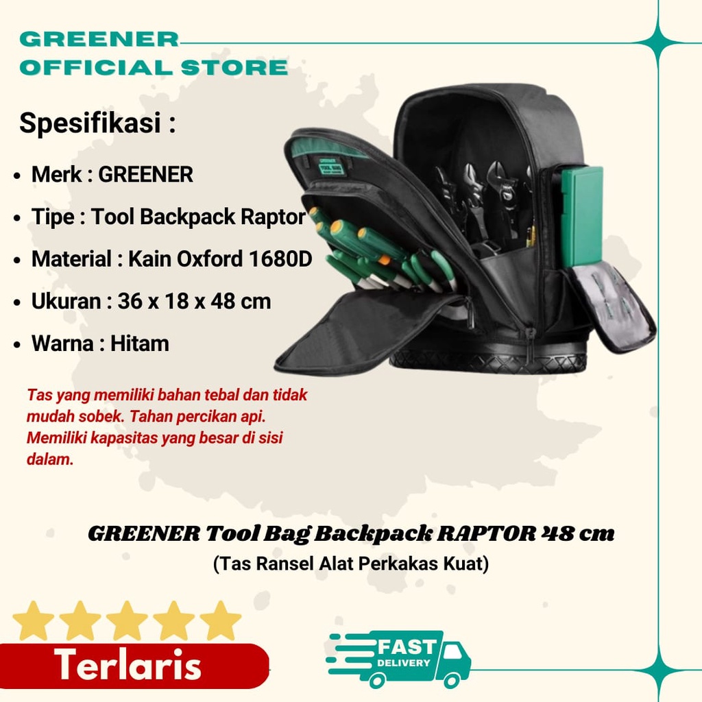 Jual GREENER Tool Bag Backpack RAPTOR 48 cm - Tas Ransel Alat Perkakas ...