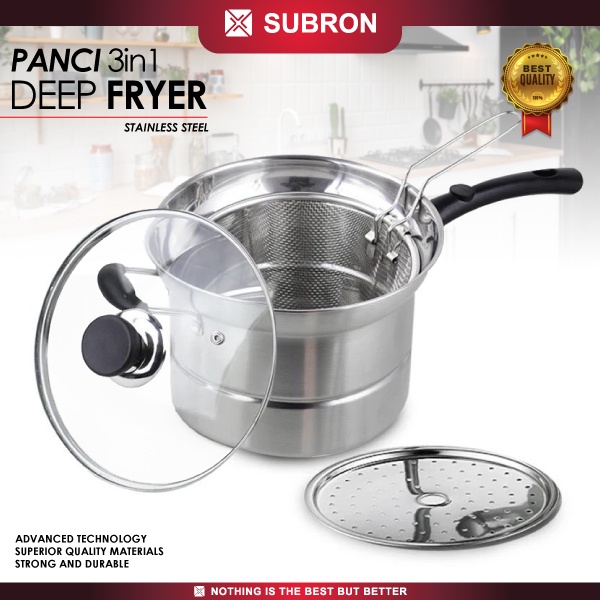 Jual SUBRON Panci 22cm Deep Fryer Kukus Steam Saringan Multifungsi 3in1 ...
