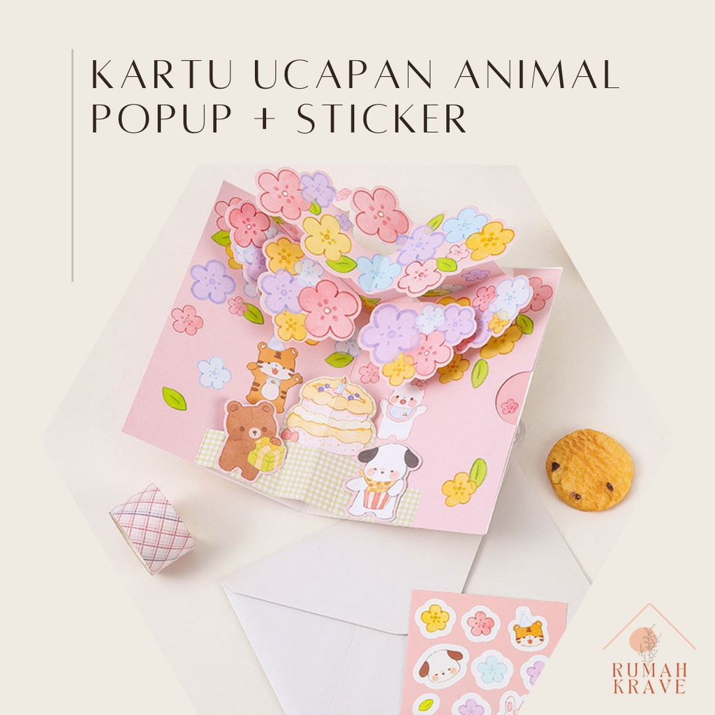 Jual RUMAH KRAVE - Kartu Ucapan Animal Popup 3D Sticker Greeting Card ...