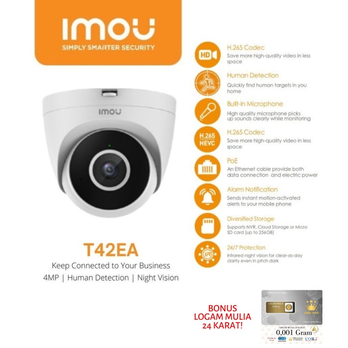 Jual Kamera CCTV IP Wireless Imou Turret POE 4MP IPC-T42EA Audio ...