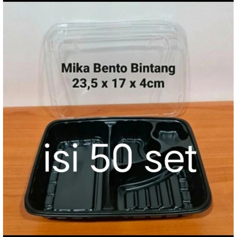 Jual 1 PACK Mika Bento 4 Sekat/Tray HITAM/Box Bento | 1pack = 50 Set ...
