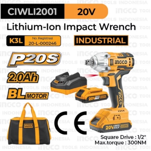 Jual Impact Wrench Cordless INGCO CIWLI2001 20V BRUSHLESS Mesin Bor ...