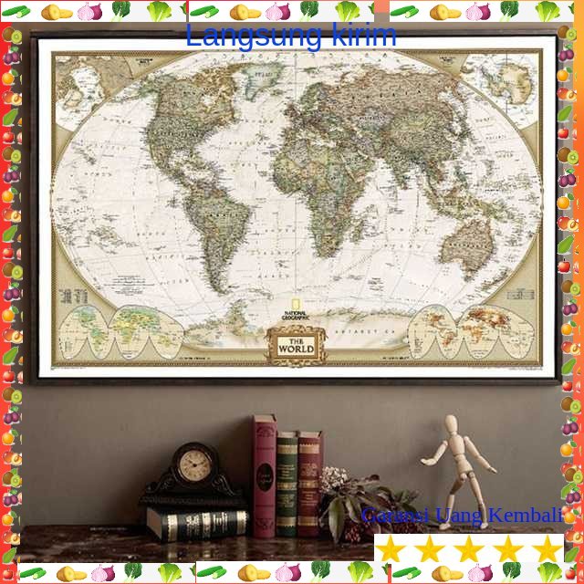 Jual Poster Peta Dunia Large Vintage World Map 28x18 inch - N401 ...