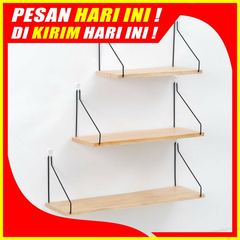 Jual (H11) Rak Tempel dinding ambalan kayu/Besi aesthetic tanpa bor ...