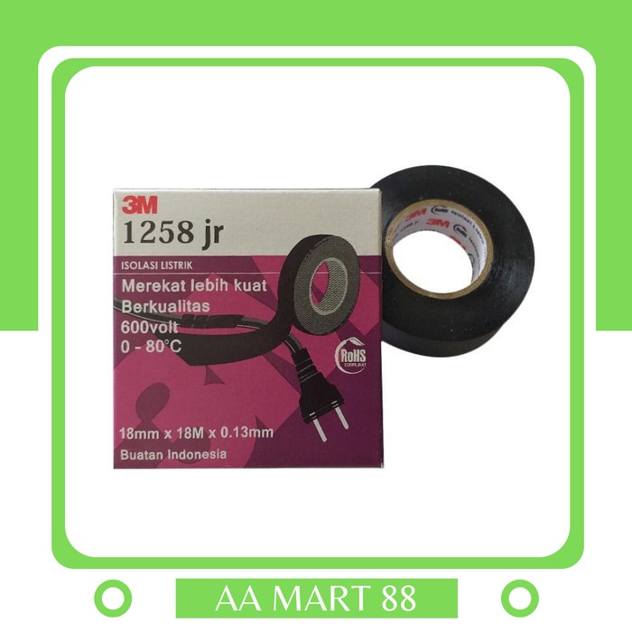 Jual isolasi listrik isolasi hitam 3m isolasi listrik 1258 jr (Original ...