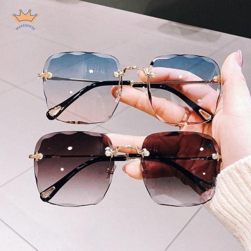 Jual Kacamata Hitam Fashion Korea Wanita Anti Radiasi Tanpa Bingkai Bulat Kacamata MK | Shopee ...