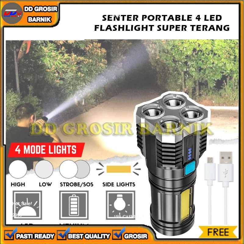 Jual [DGB] LAMPU SENTER PENERANG PORTABLE 4 LED FLASH LIGHT CAMPING ...