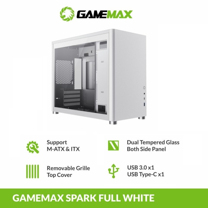 Jual Spark GameMax Full White M-ATX Desktop Gaming Computer Case | Shopee Indonesia