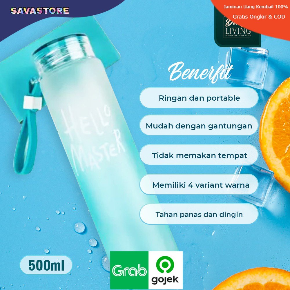 Jual Botol Minum Kaca 500ml - Tumbler Hello Master Premium Daily Living ...