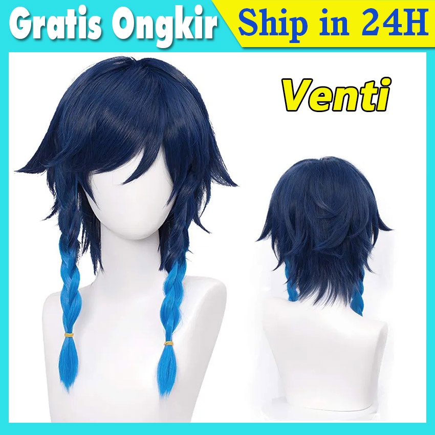 Jual Cosplay Venti Genshin Impact Wig Rambut Sintetis Model Kepang ...