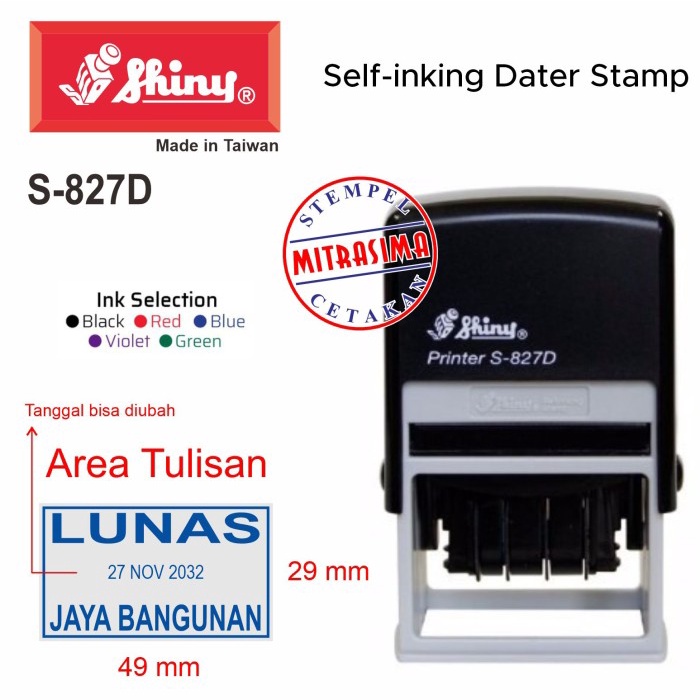 Jual Stempel Shiny S-827D ( S827D persegi dengan tanggal Tipe S 827D ...