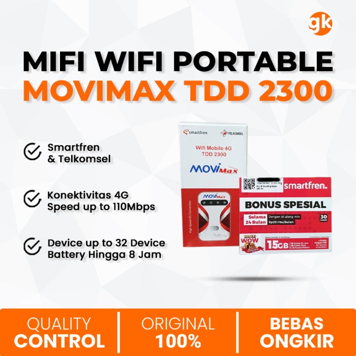 Jual Modem WiFi MiFi 4G Movimax Portable Telkomsel Smartfren TDD 2300 ...