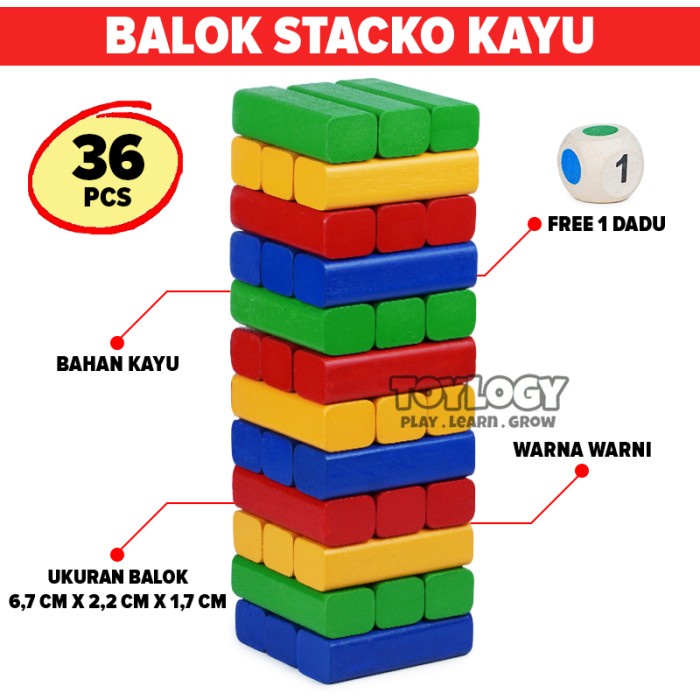 Jual Mainan Kayu Edukasi Anak Balok Kayu Stacko Susun Building ...