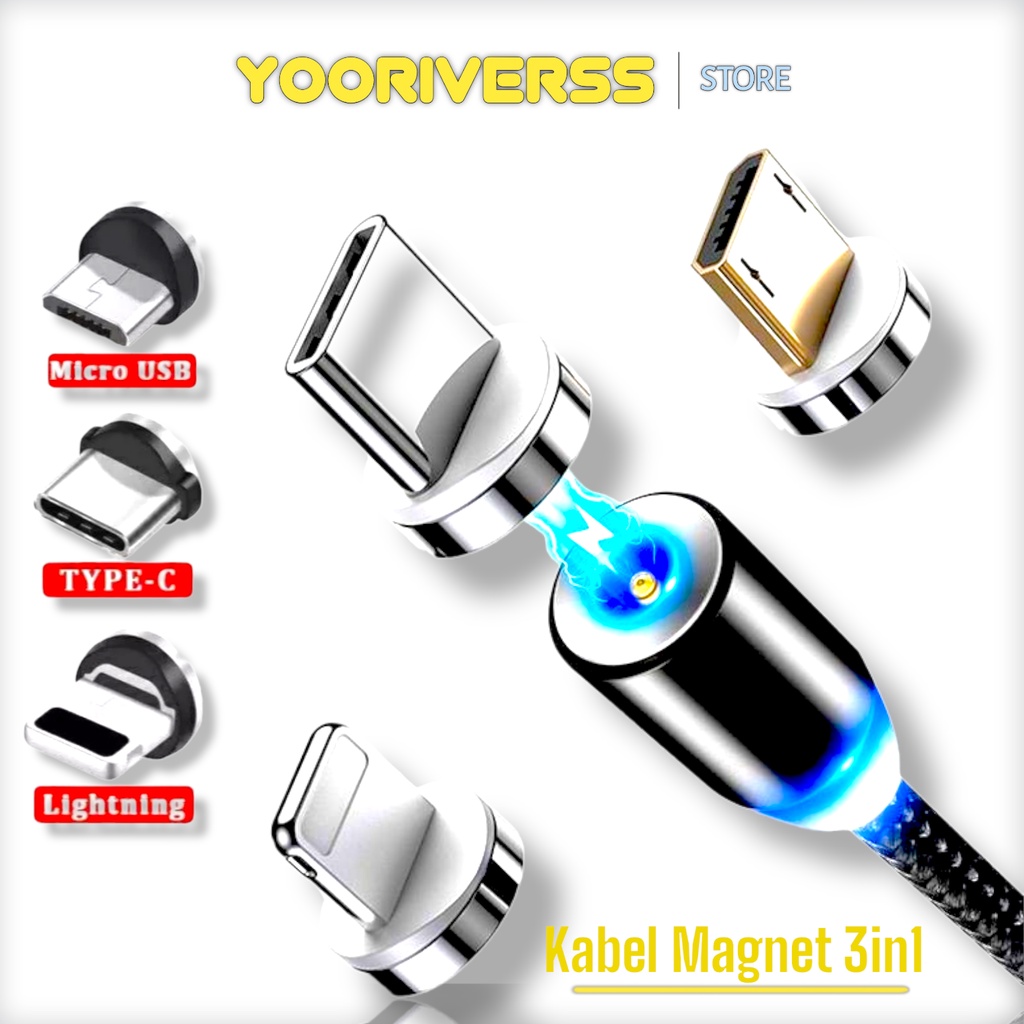 Jual COD - Kabel Magnet 3in1 Cas Magnetic 2.4A With LED Kepala Charger ...