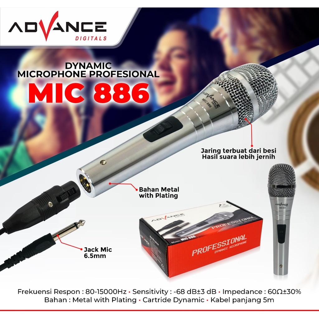 Jual Mic Kabel Advance MIC-886 Single Profesional Dynamic Microphone ...