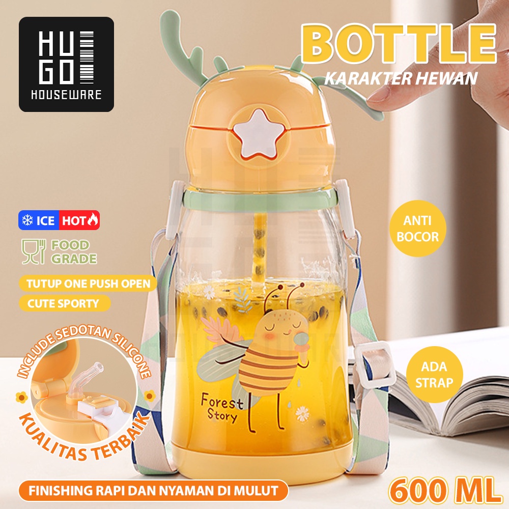 Jual HUGO Botol Minum Anak Tanduk Rusa dengan Tali Sedotan Botol Anak Lucu 600 ml Anti Tumpah ...