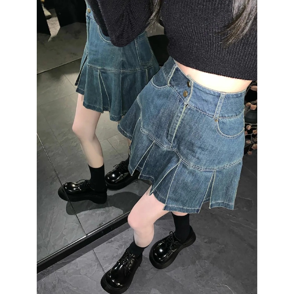 Jual Rok denim high waist rok pinggang tinggi rok wanita rok A-line ...