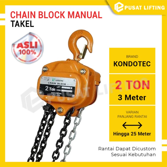 Jual Chain Block 2 Ton 3 Meter KONDOTEC Takel Manual Katrol Jepang ...