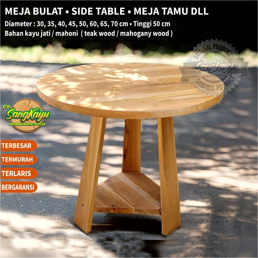 Jual Meja sudut minimalis Coffee table 50cm meja bulat kayu wood side ...