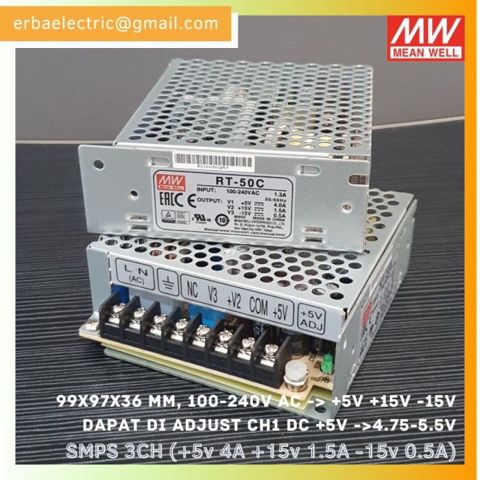Jual Mean Well RT-50 50C SMPS DC 5v 15v -15v Switching Power Supply ...