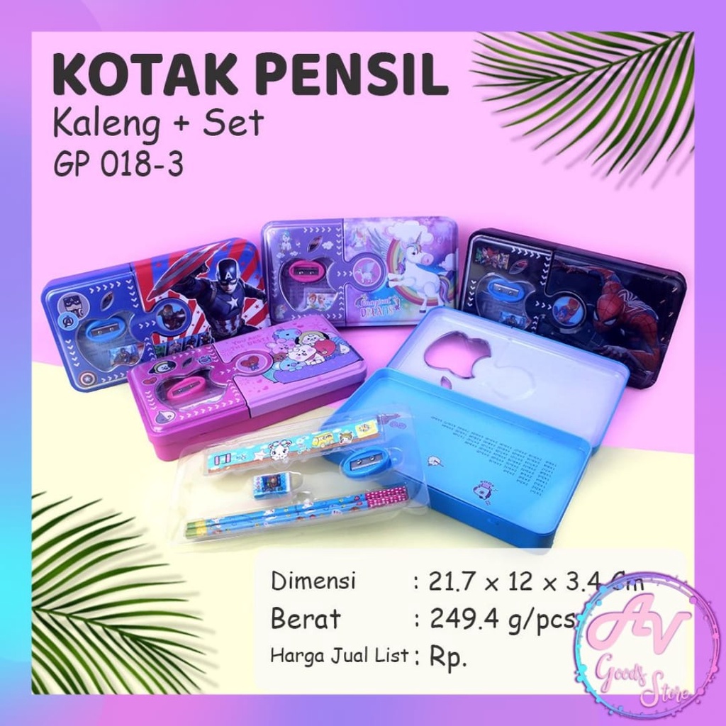 Jual Kotak Pensil Kaleng Set APEL Karakter GP018-3 / Tempat Pensil ...