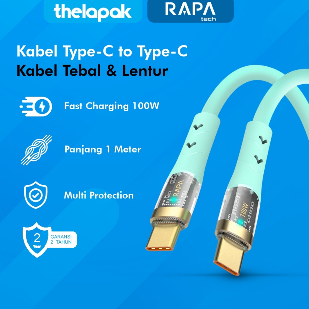 Jual Kabel Type C to Type-C 100W RAPA DC7073 Line Crystal I Fast ...