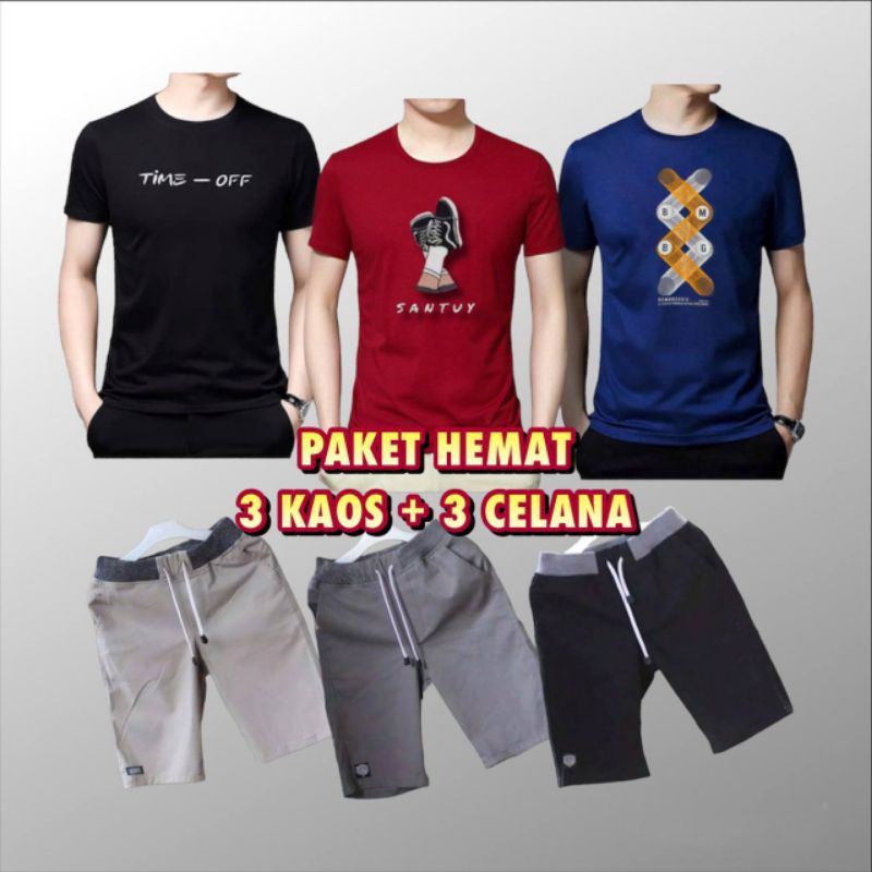 Jual PAKET HEMAT 100RB DAPAT 3 KAOS + 3 CELANA PENDEK CHINO SETELAN ... Jual PAKET HEMAT 100RB DAPAT 3 KAOS + 3 CELANA PENDEK CHINO SETELAN ...